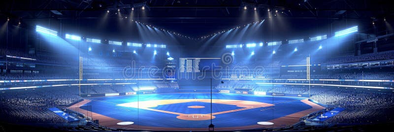 Illuminated Baseball Stadium at Night, Ready for a Game, with a Large ...