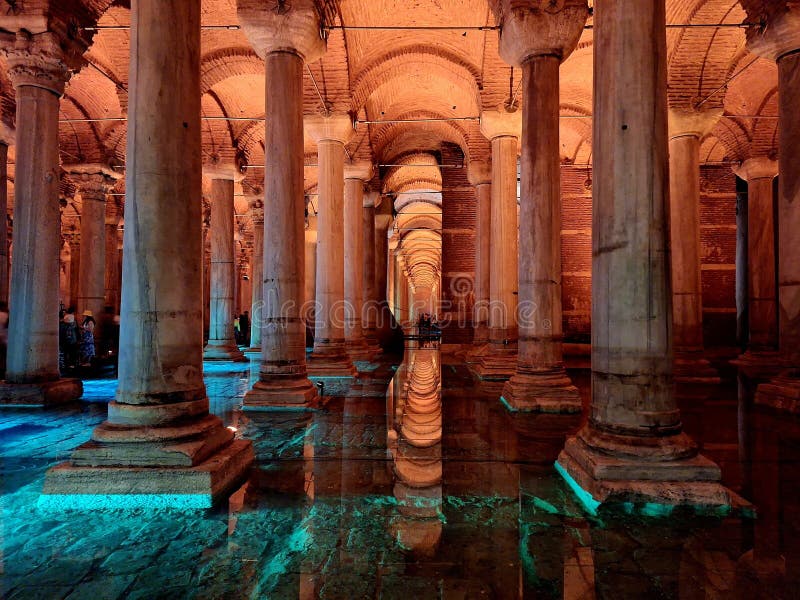 The Illuminated Basilica Cistern Stock Image - Image of spacious ...