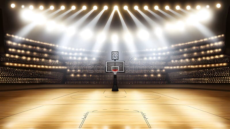 Illuminated Basketball Court with a Hoop Stock Illustration ...