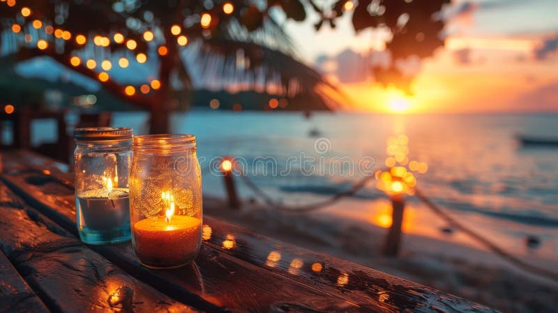 Illuminated Beach by the Ocean Stock Image - Image of atmosphere ...