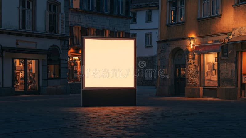 Illuminated Billboard in a European City at Night Stock Illustration ...