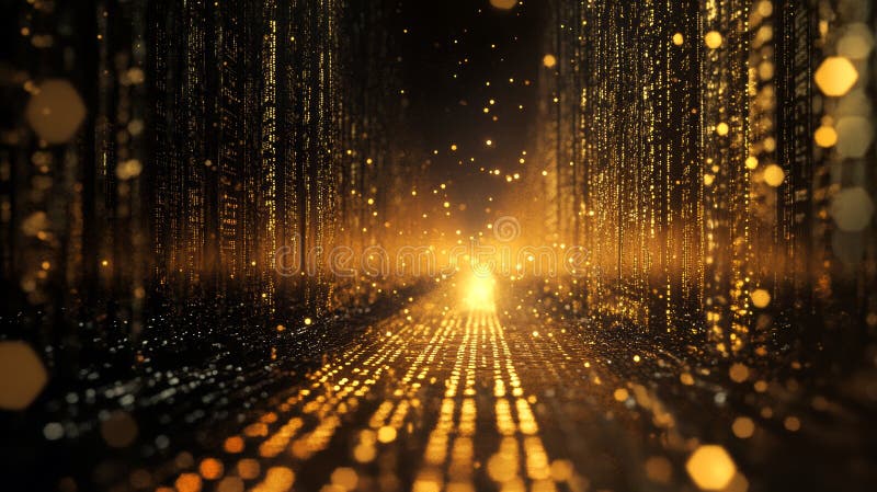 Illuminated Binary Code Stream with Focused Light and Sparkling ...