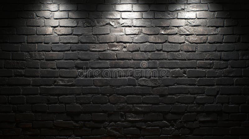 Illuminated Black Brick Wall, Abstract Background, Grunge Texture with ...