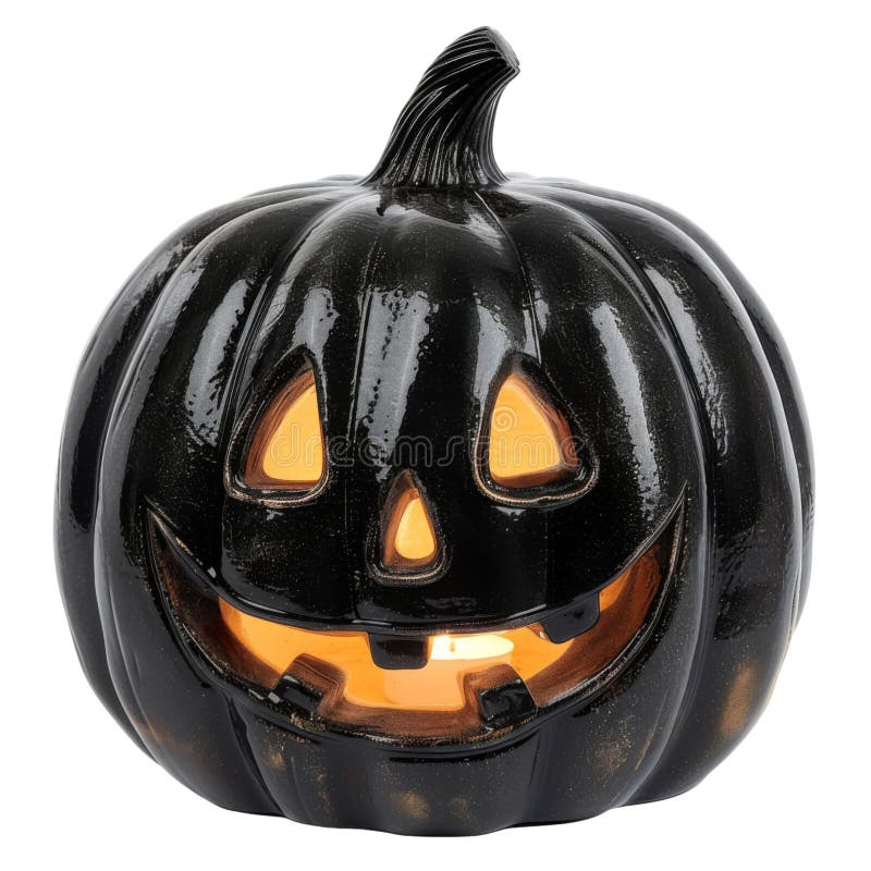Illuminated Black Jack-o -lantern with Carved Smiling Face Stock Image ...
