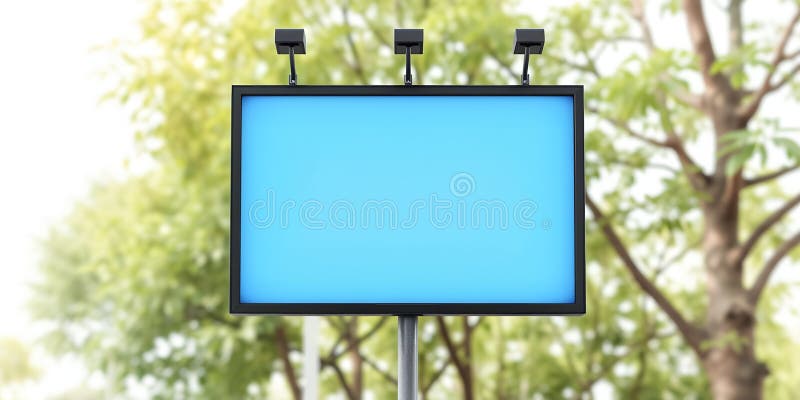 Illuminated Blank Billboard with a Blue Screen Against a Backdrop of ...