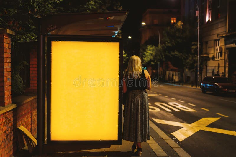 Illuminated Blank Billboard with Copy Space for Your Text Message or ...