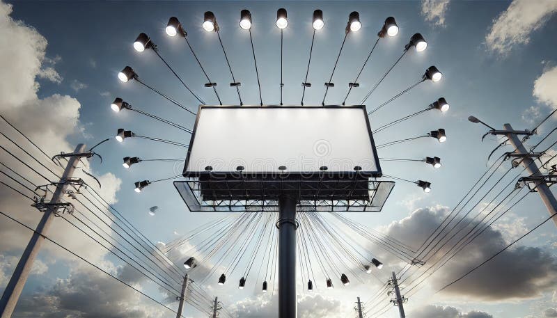 Illuminated Blank Billboard with Dramatic Spotlight Arrangement Against ...