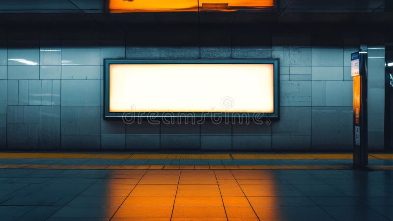 Illuminated Blank Billboard in Subway Station Stock Illustration ...