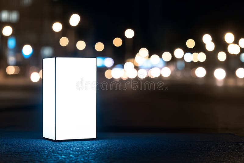 Illuminated Blank Box on a Textured Surface with Blurred City Lights in ...