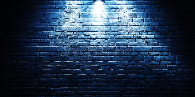 Illuminated Blank Brick Wall Background with Blue Spotlights, Urban ...