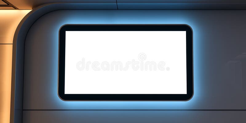 Illuminated Blank Screen Display Mounted on a Futuristic Wall with ...