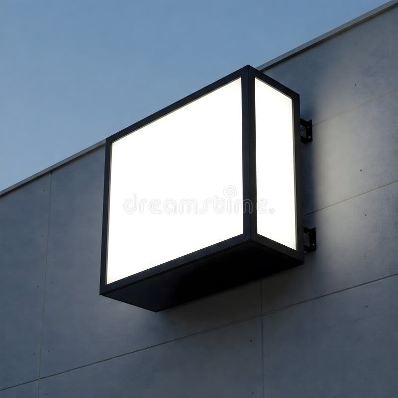 Illuminated Blank Square Light Box Sign Mounted on a Textured Wall at ...