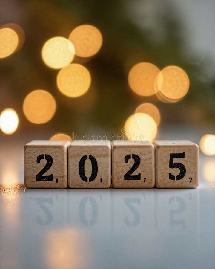 Illuminated 2025 Blocks with Festive Bokeh Lights in the Background ...