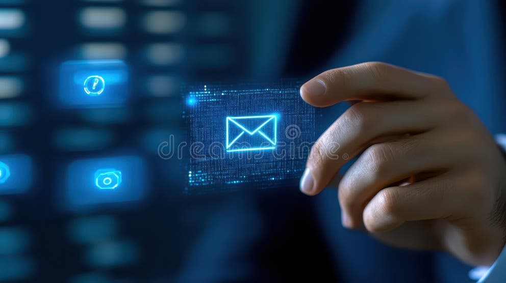 Illuminated Blue Button Interaction, a Person Activates Futuristic ...