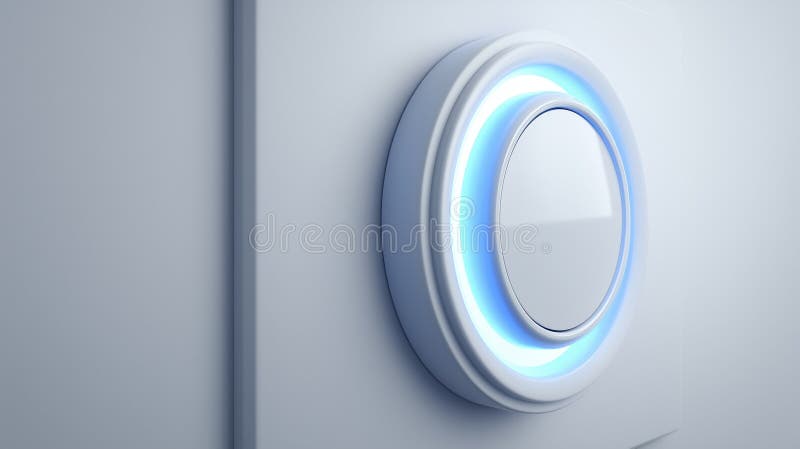 Illuminated Blue Button. Modern Electronic Interface Element on Minimal ...