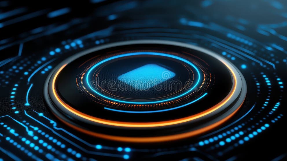 Illuminated Blue Button, Soft Glow on Digital Interface Control Bright ...