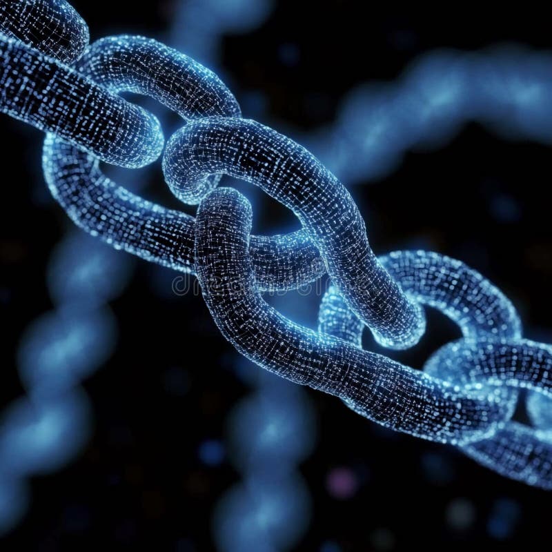A Stunning Close-up of Glowing Blue Digital Chains Against a Dark ...