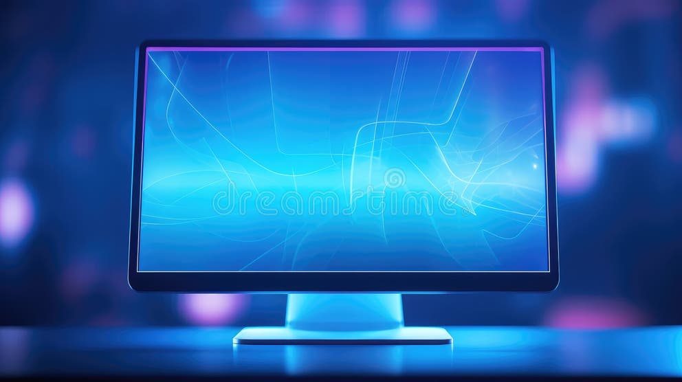 Illuminated Blue Computer Screen Stock Photo - Image of blank, tech ...