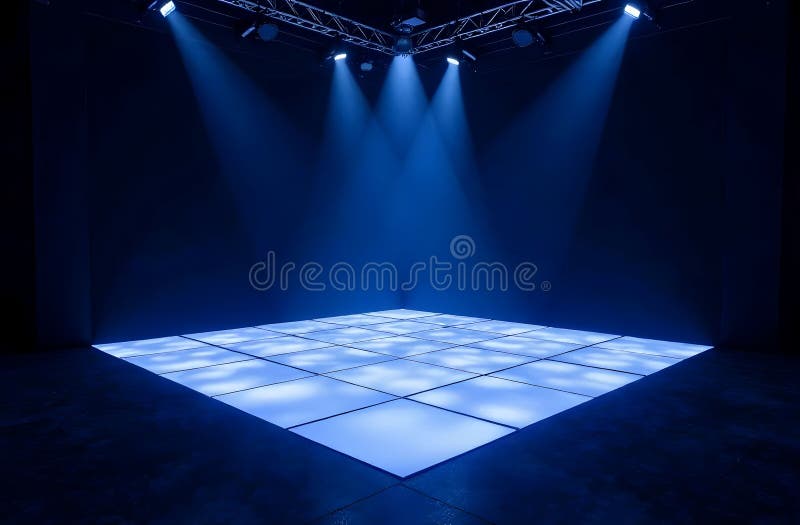 Illuminated Blue Dance Floor with Spotlights Stock Illustration ...