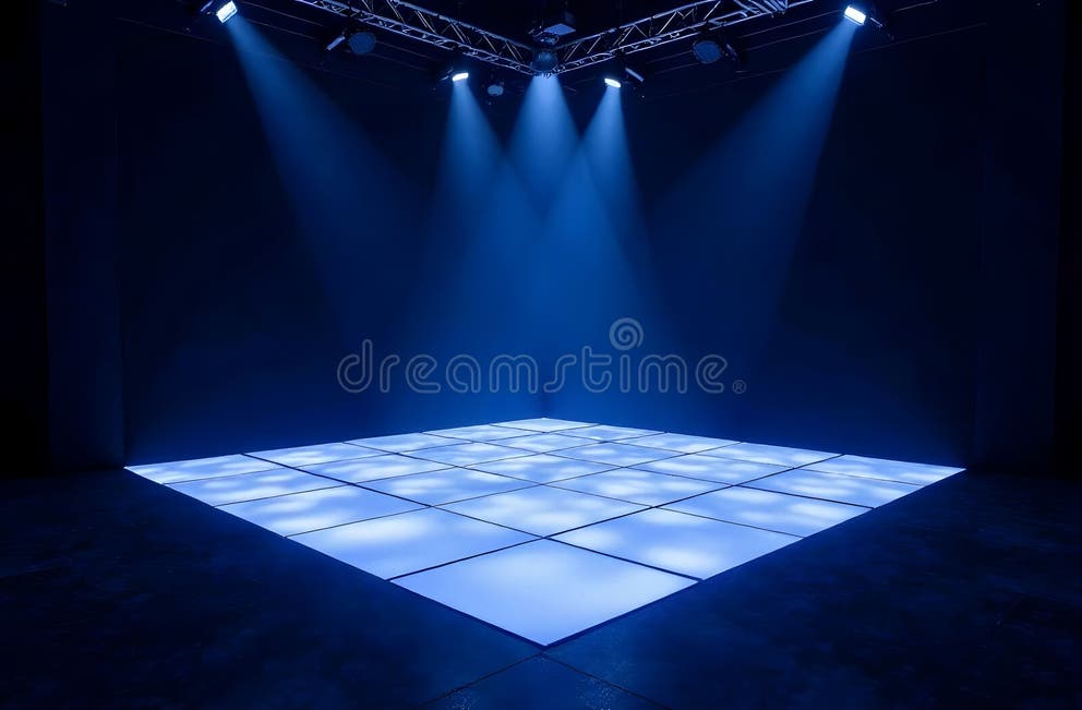 Illuminated Blue Dance Floor with Spotlights Stock Illustration ...