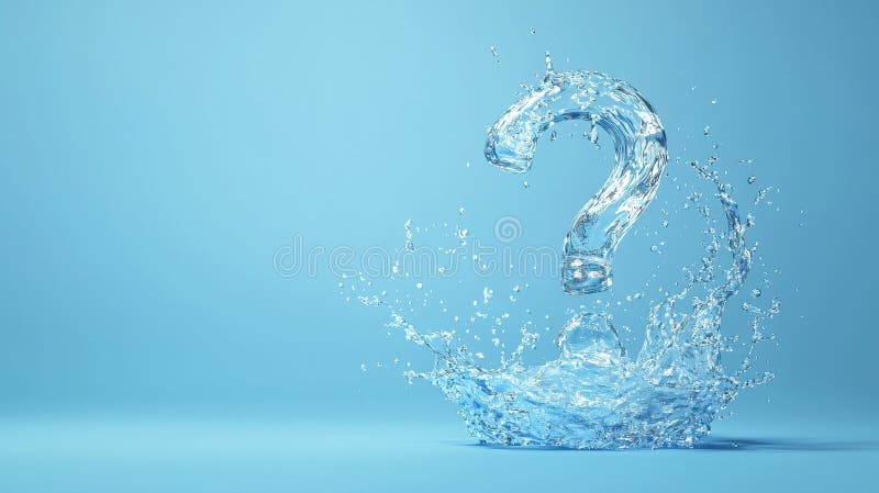 An Illuminated Blue Glass Question Mark Casts a Long Shadow on a Dark ...