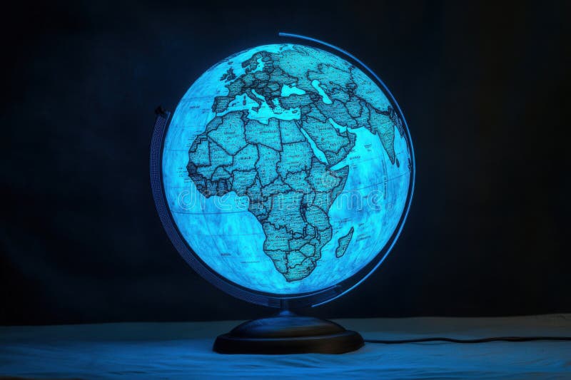 Illuminated Blue Globe Against Dark Background Stock Illustration ...