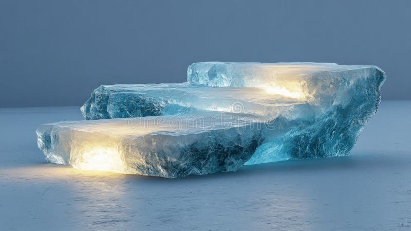 Illuminated Blue Ice Blocks on Gray Surface Stock Illustration ...