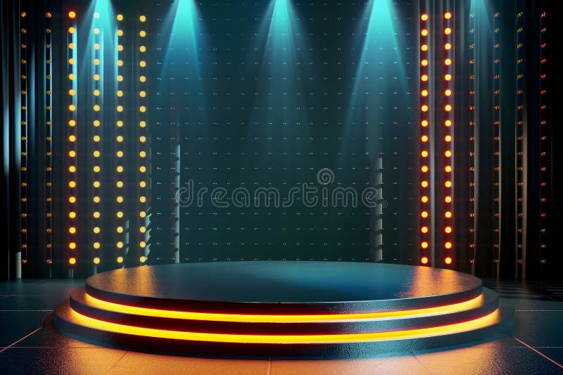 Illuminated Blue Light Circle Stage Podium. AI Generative Stock Image ...