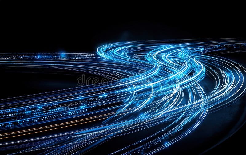 Illuminated Blue Light Trails Creating Dynamic Patterns Against a Dark ...