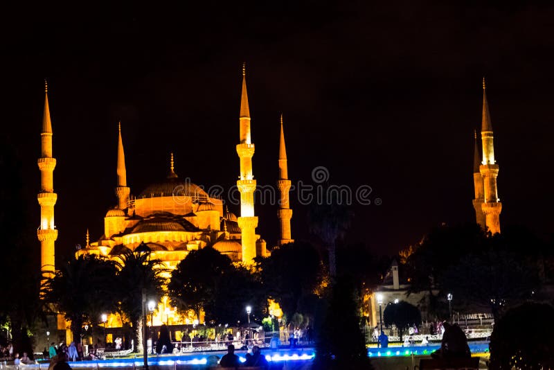 The Illuminated Blue Mosque during the Night Stock Photo - Image of ...
