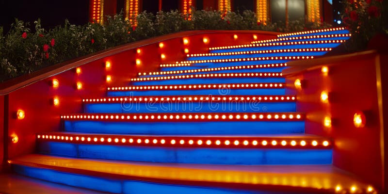 Illuminated Blue and Red Steps with Orange Lights Stage Event Night ...