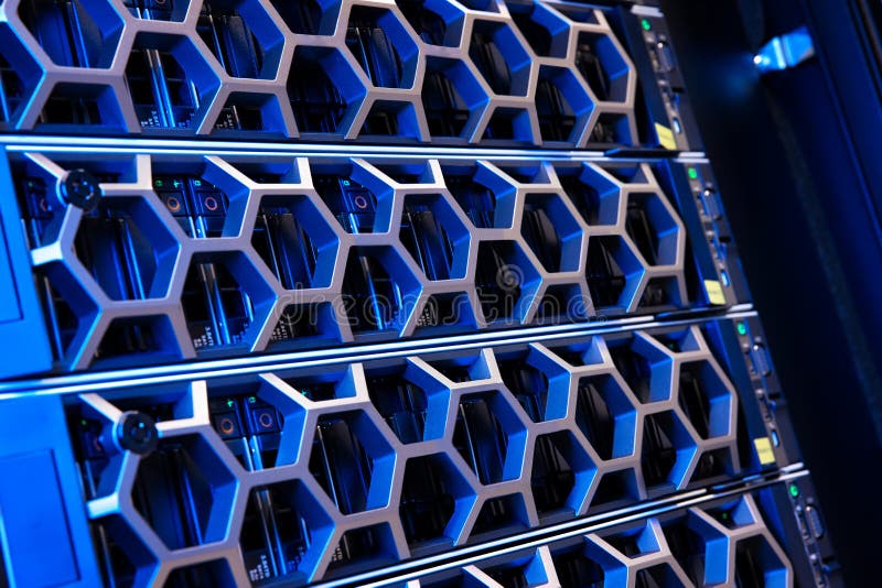 Blue Server Rack. Double Exposure Technology Concept. Stock Photo ...