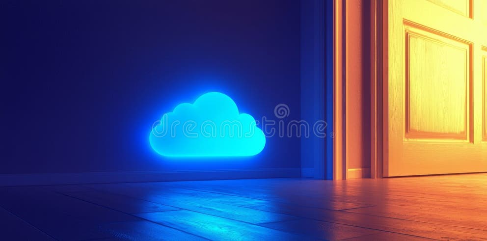 Illuminated Blue Server Room with Cloud Icon, Data Center, Server Stock ...