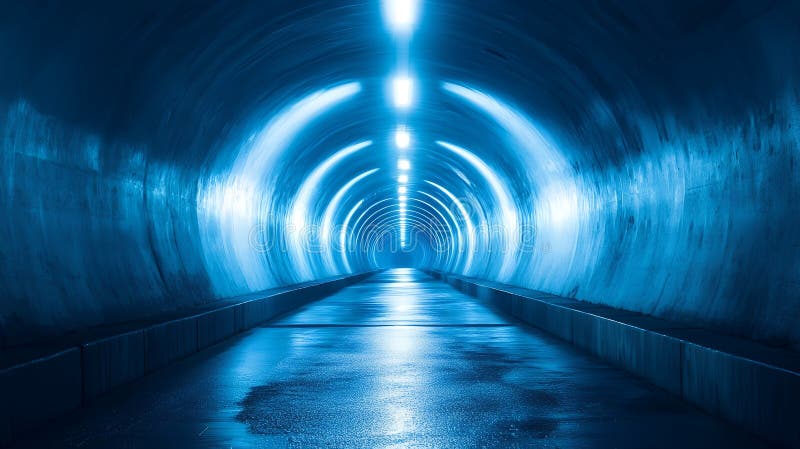 Illuminated Blue Tunnel Pathway Abstract Futuristic Underground ...