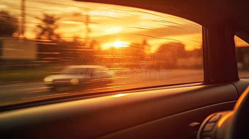 Illuminated Blurred Car Windshield Interior Stock Illustration ...