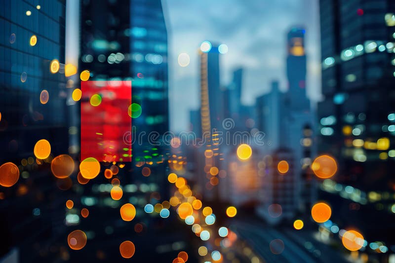 Illuminated Blurred Cityscape with Colorful Bokeh Lights at Dusk Stock ...