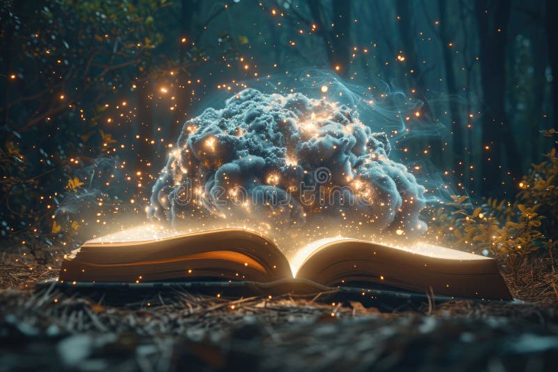 Magical Book in Dark Forest, Fantasy Literature Stock Illustration ...