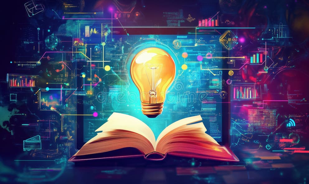 Illuminated Book with Light Bulb Symbolizing Knowledge and Innovation ...