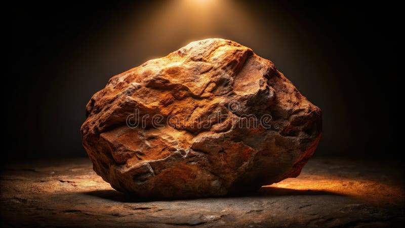 Illuminated Boulder on a Dark Surface, a Powerful Symbol of Strength ...