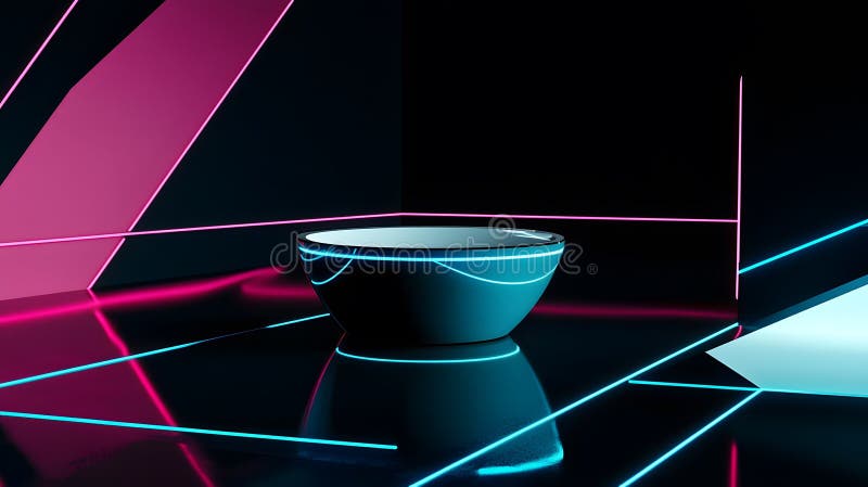 Illuminated Bowl Display Modern Studio 3d Rendering Neon Lights ...