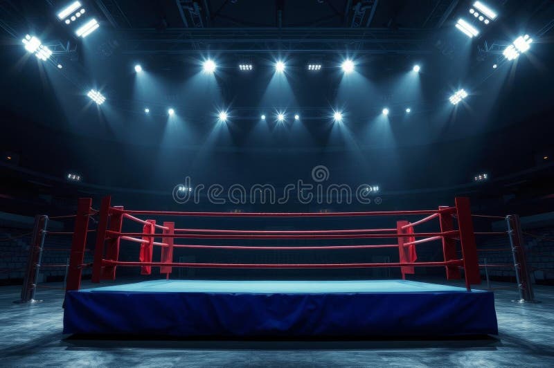 Illuminated Boxing Ring in Darkness Stock Illustration - Illustration ...