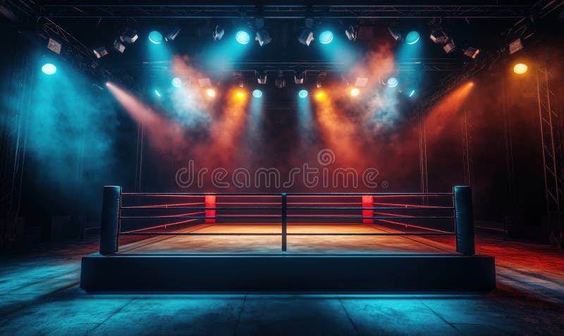 Illuminated Boxing Ring Dramatic Lighting Smoke Effects Professional ...