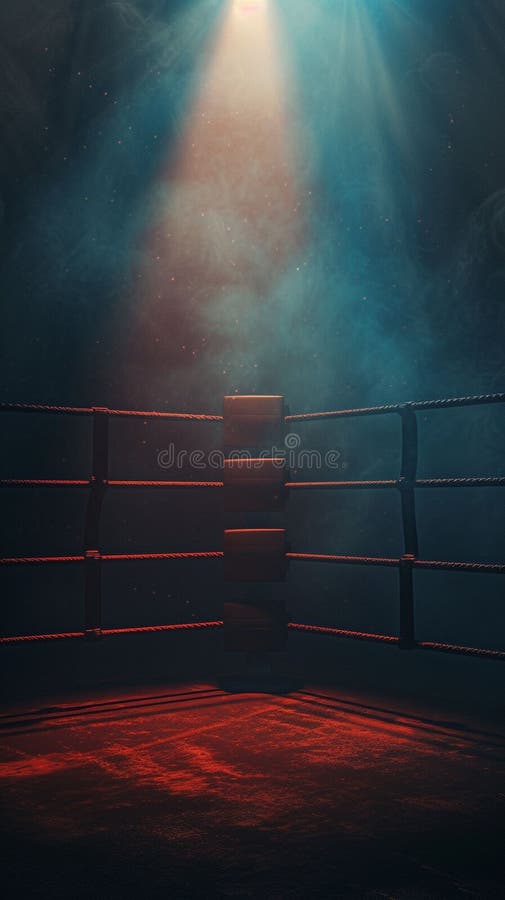 Illuminated Boxing Ring with Dramatic Lighting and Smoky Atmosphere ...