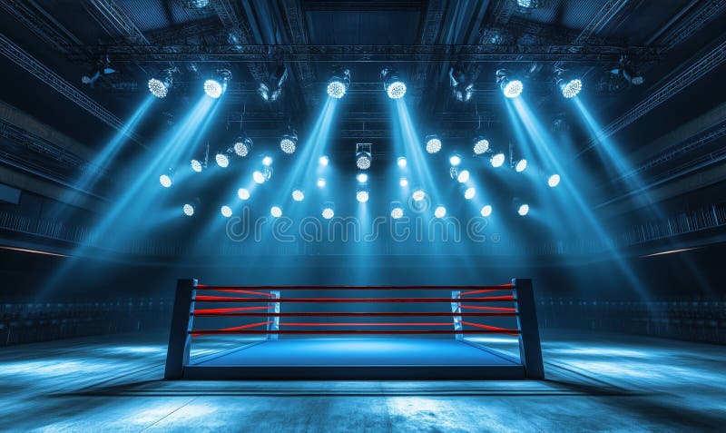 Illuminated Boxing Ring in Empty Arena with Dramatic Lighting Effects ...