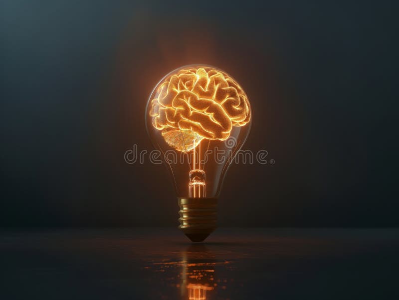 Illuminated Brain Concept in Light Bulb Stock Photo - Image of ...