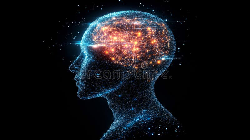 Illuminated Brain within a Digital Human Head Stock Illustration ...