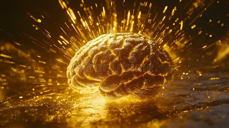 Illuminated Brain with Dynamic Sparks in Abstract Visualization Stock ...