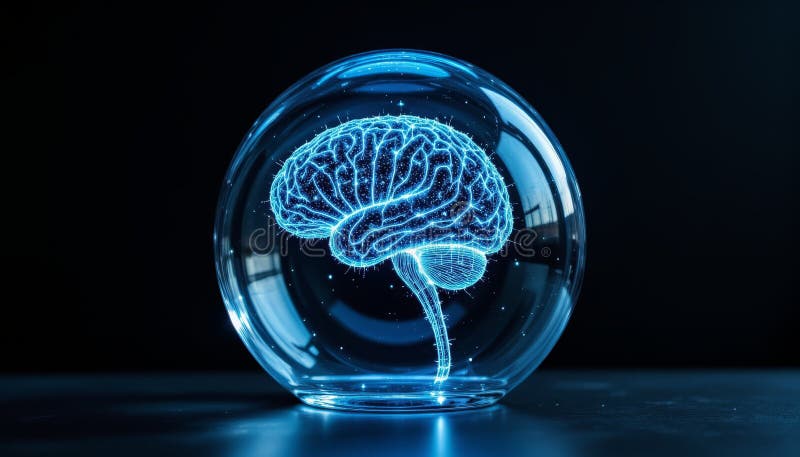 Illuminated Brain in Glass Sphere, a Symbol of Innovation, Intelligence ...