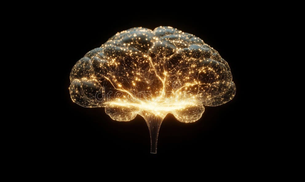 Illuminated Brain with Glowing Neural Connections and Sparkling Lights ...