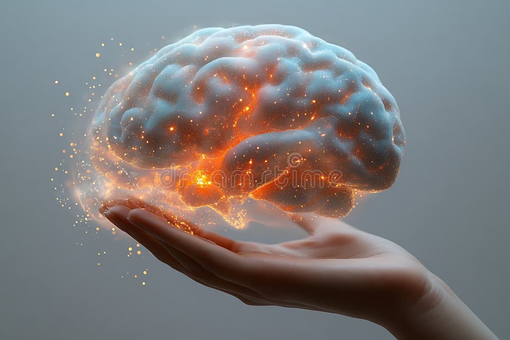 Illuminated Brain Held Gently in Hand Representing Intelligence ...